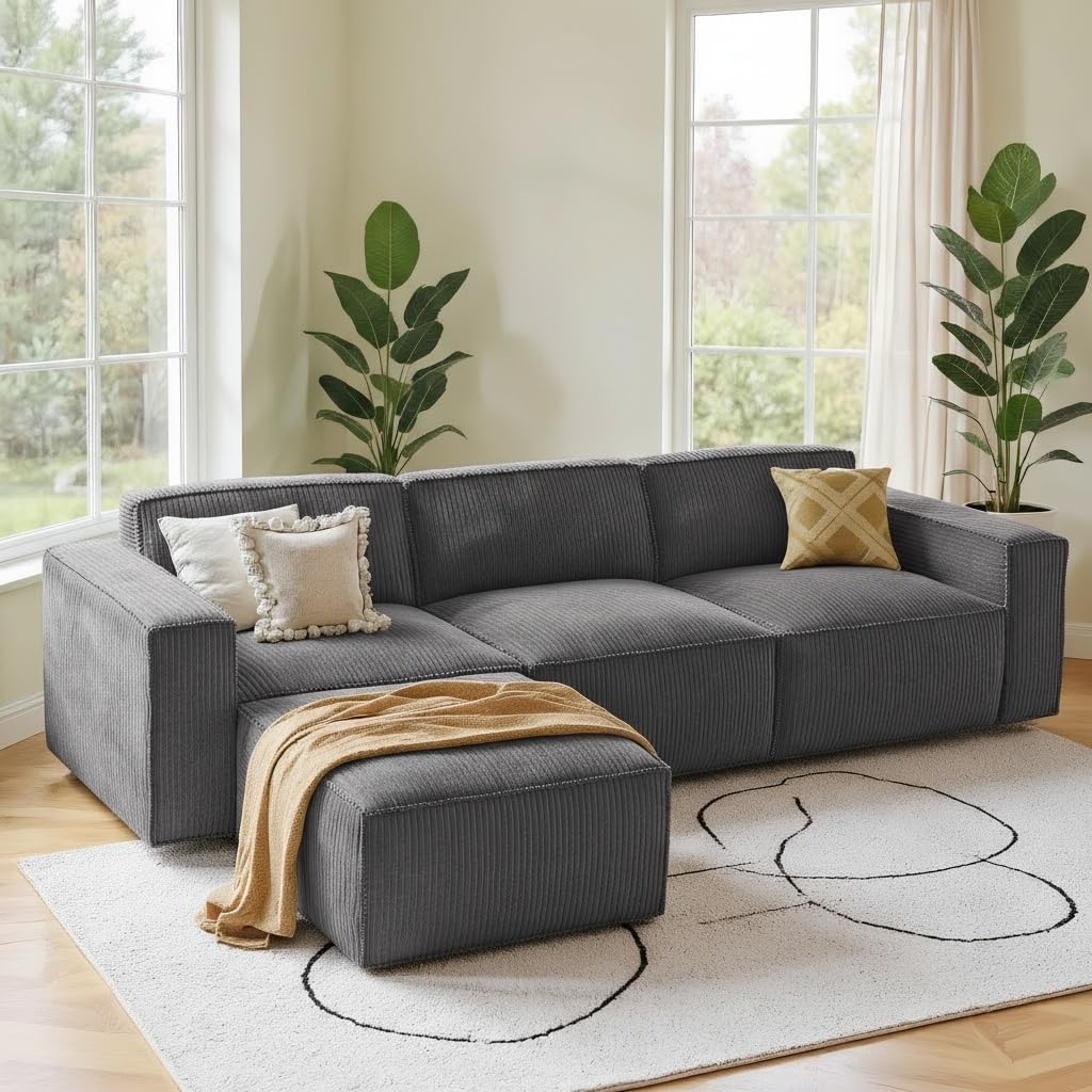 AMADA 111” Modular Sectional Sofa Couches(3-Seater&1 Ottoman,Grey ...