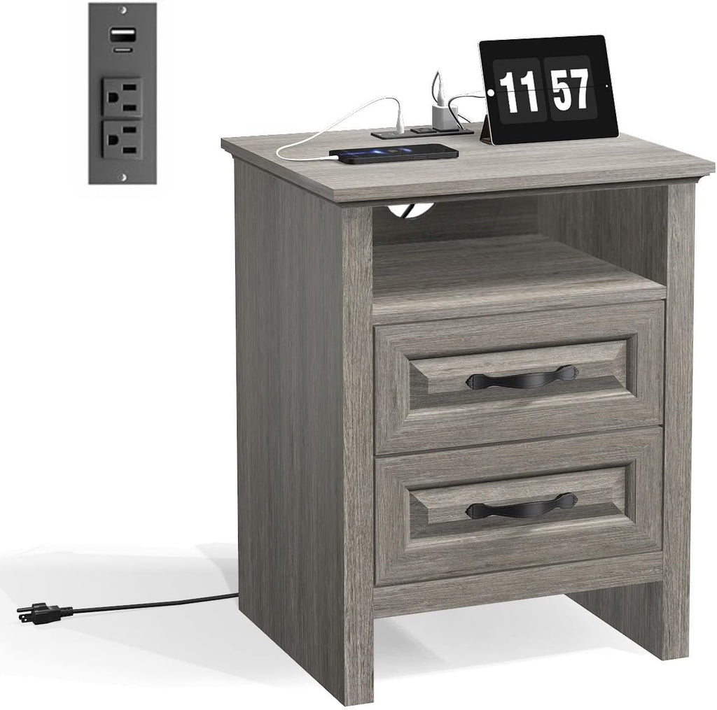 Amada Nightstand with Charging Station, Grey – Amadahome
